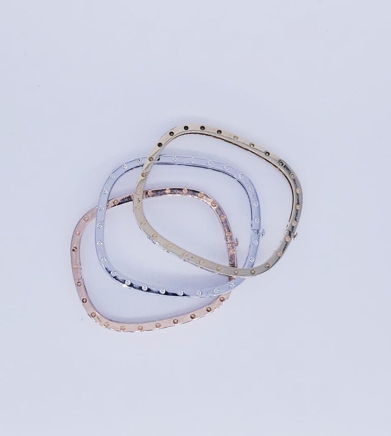 Roberto Coin 18 Karat Tri-Gold Square Bangle Set with Diamonds at 1stDibs
