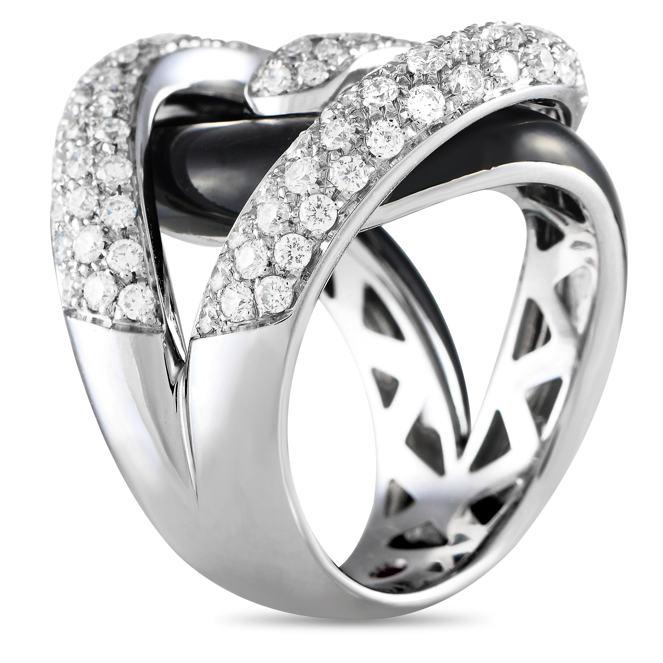 Roberto Coin 18K White Gold 2.03ct Diamond and Enamel Ring For Sale at ...