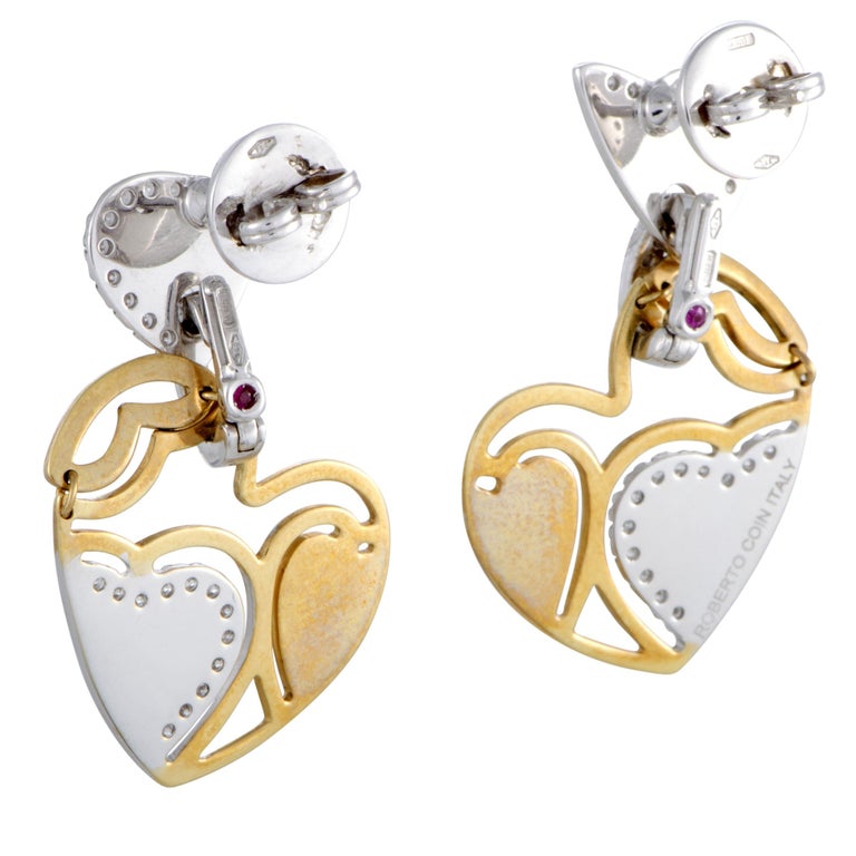 Roberto Coin 18K Yellow and White Gold Diamond and Pink Enamel Heart ...