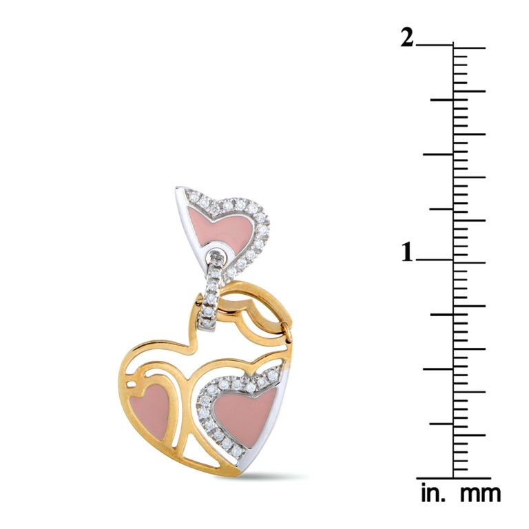 Roberto Coin 18K Yellow and White Gold Diamond and Pink Enamel Heart ...