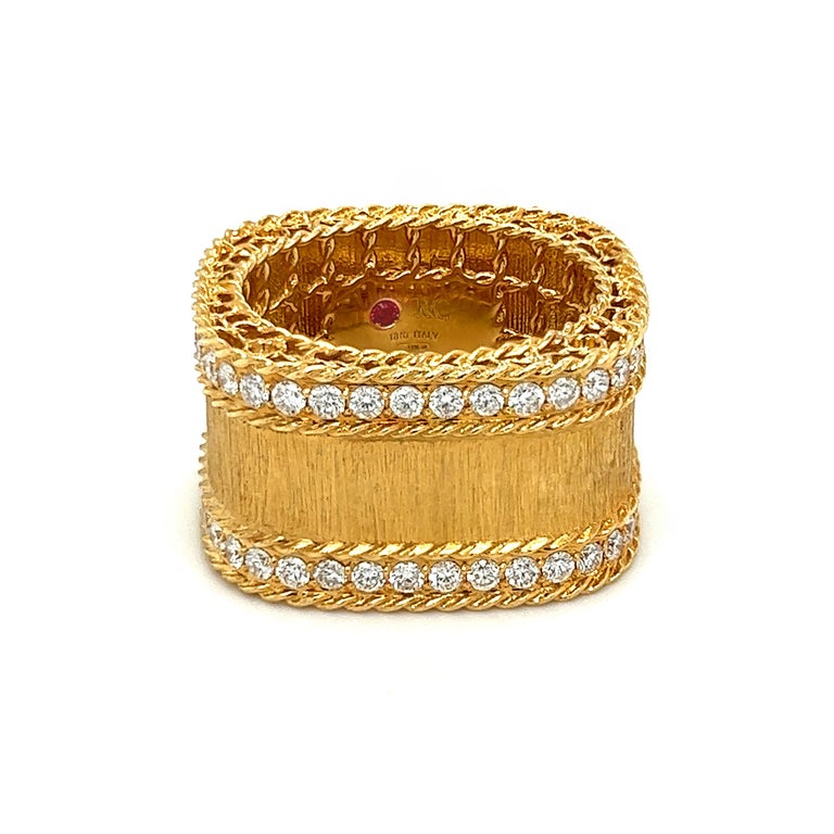 Roberto Coin 18k Yellow Gold and Diamond Princess Satin Finish Square ...