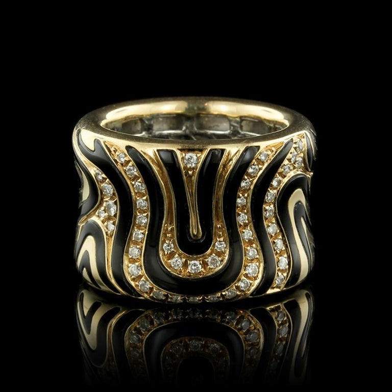 Roberto Coin 18 Karat Yellow Gold Diamond and Enamel Zebra Ring For ...