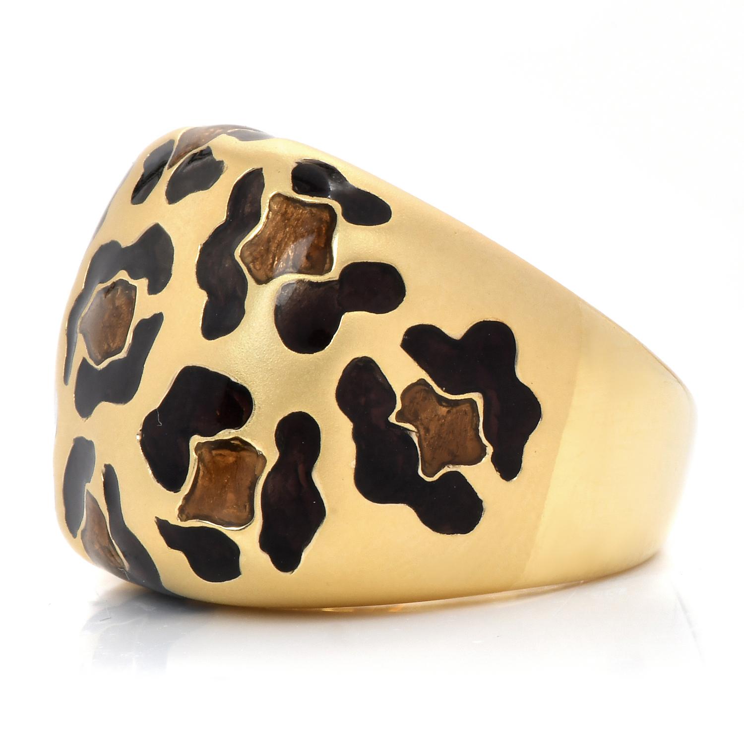 Roberto Coin 18K Yellow Gold Enamel Animallier Leopard Cocktail Ring ...