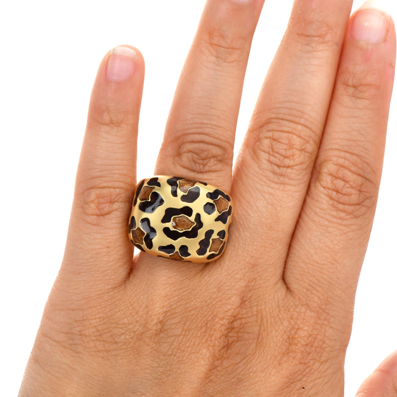 Roberto Coin 18K Yellow Gold Enamel Animallier Leopard Cocktail Ring ...