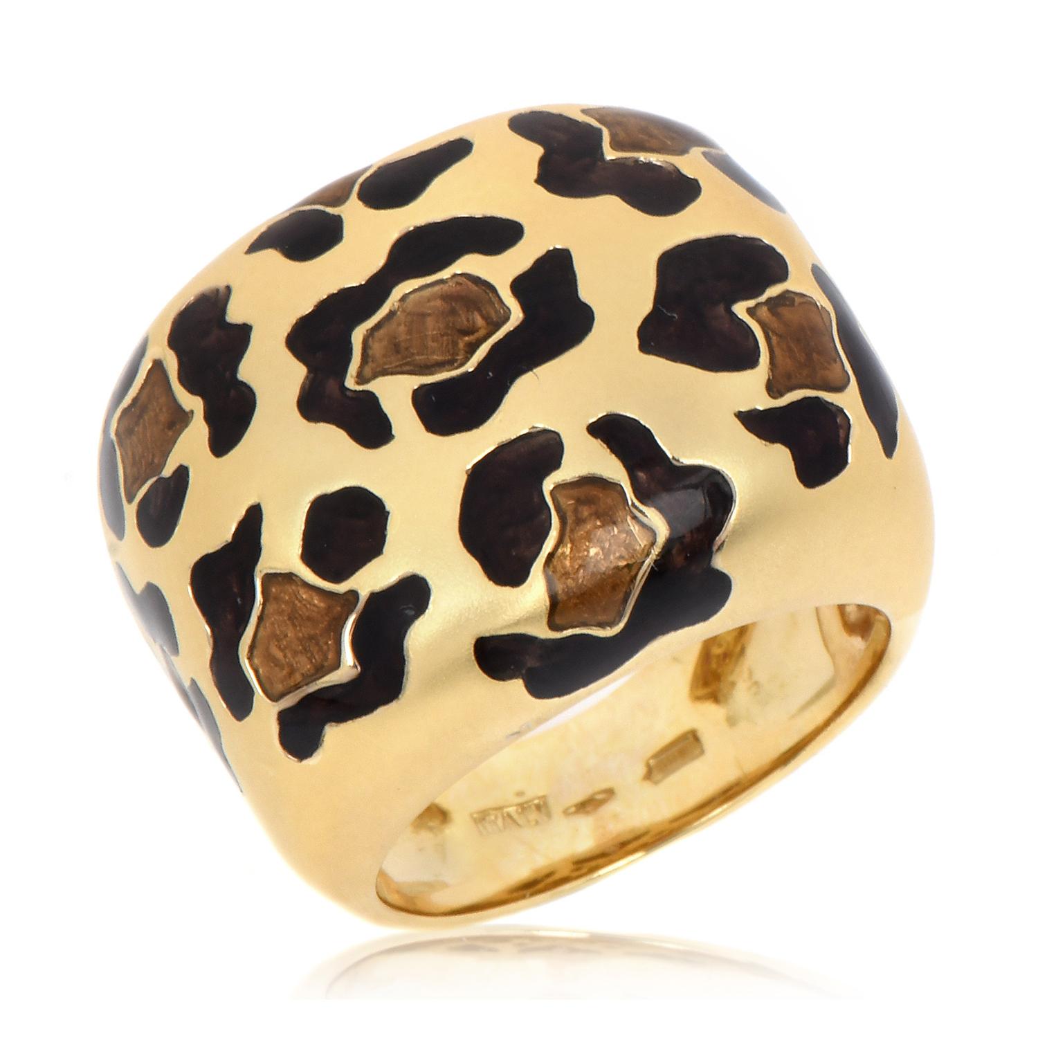 Roberto Coin 18K Yellow Gold Enamel Animallier Leopard Cocktail Ring ...