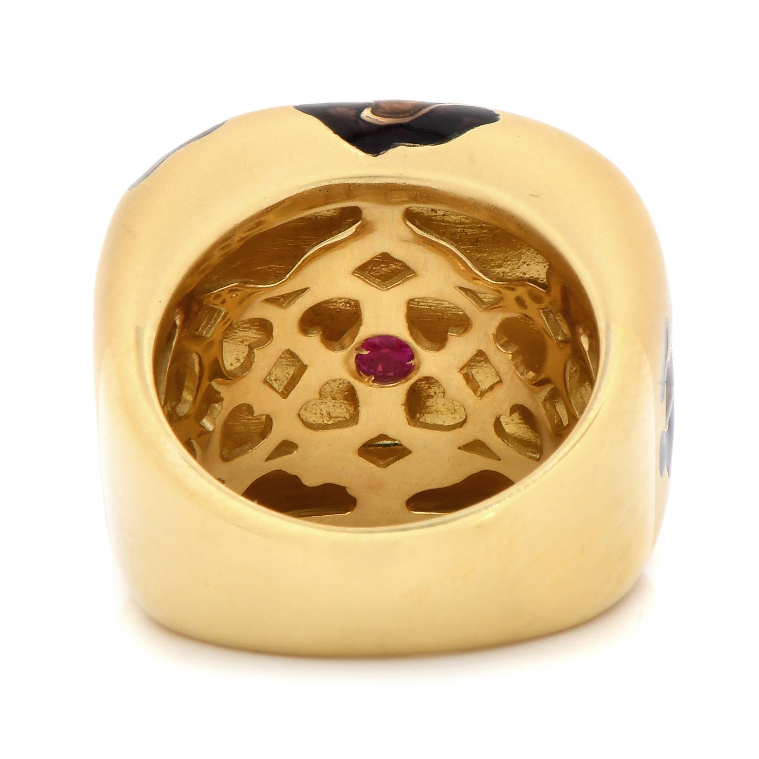 Roberto Coin 18K Yellow Gold Enamel Animallier Leopard Cocktail Ring ...
