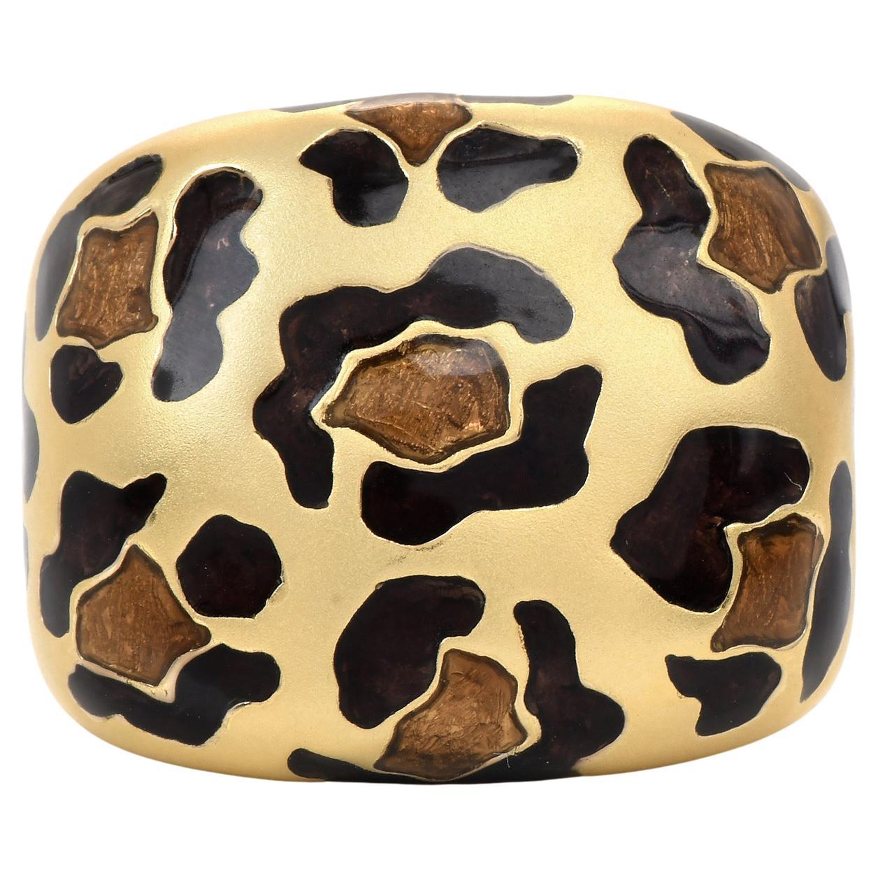 Diamond Enamel Leopard Cocktail Ring For Sale at 1stDibs