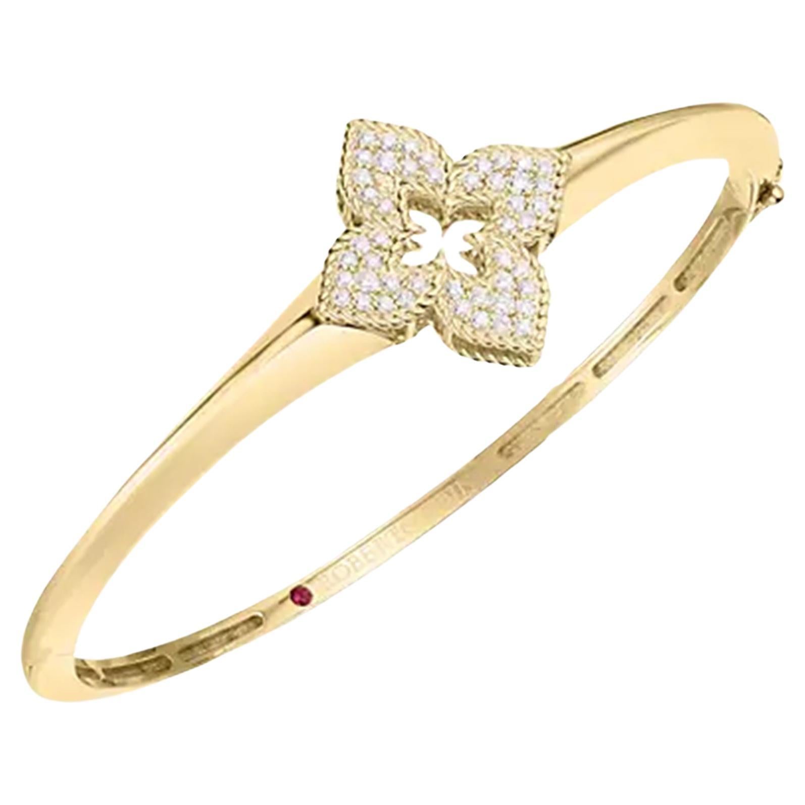 Roberto Coin 18K Yellow Gold Venetian Princess Diamond Flower Bangle ...