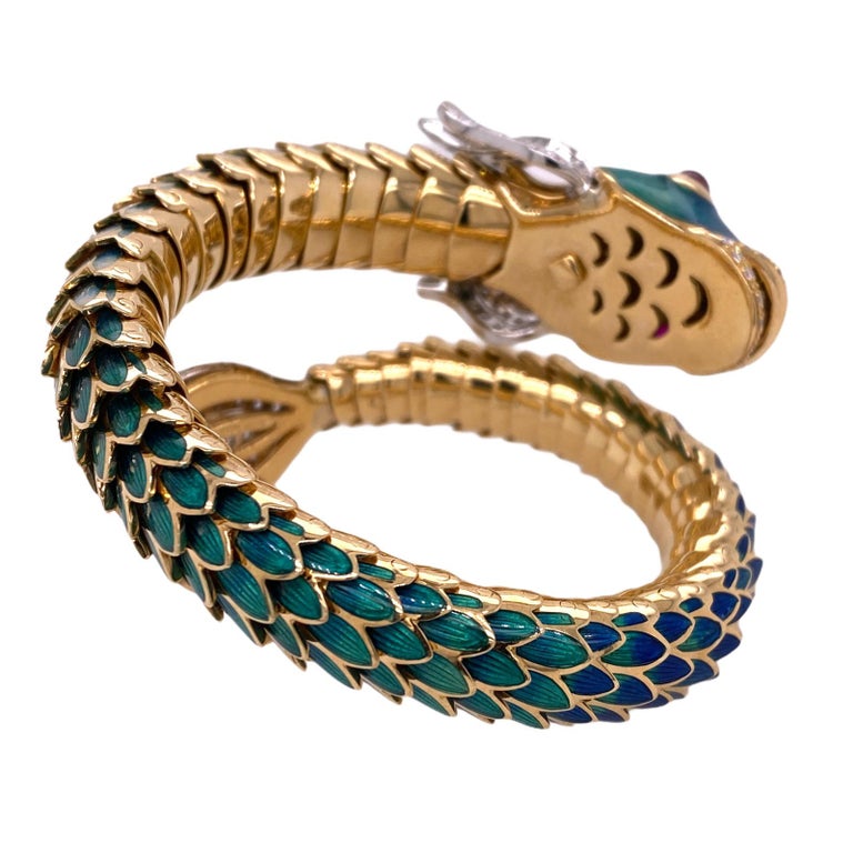 Roberto Coin Animalier Diamond Enamel Nemo 18 Karat Yellow Gold Cuff ...