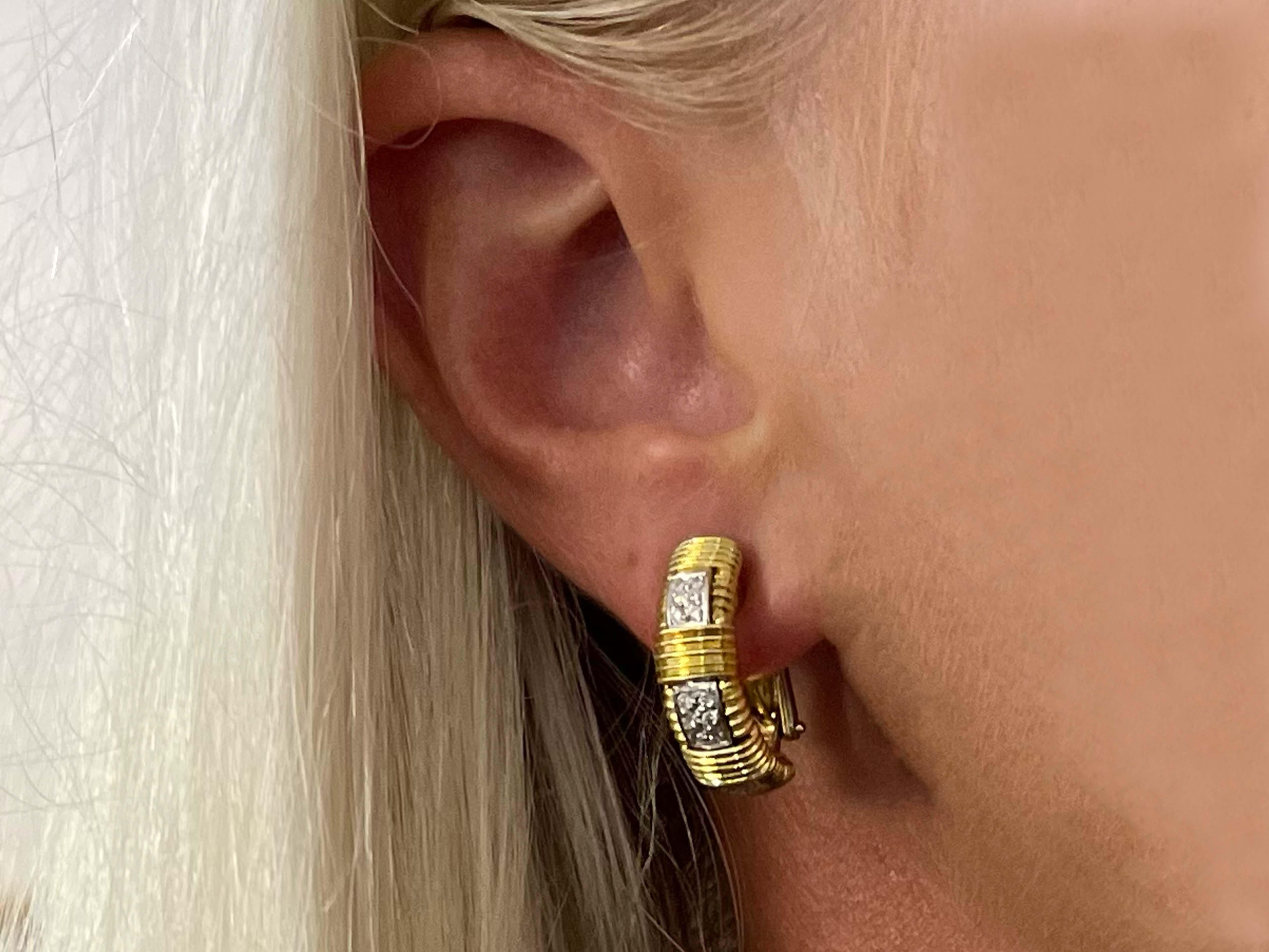 Roberto Coin Appassionata Diamond And Gold Half Hoop Earrings In 18k