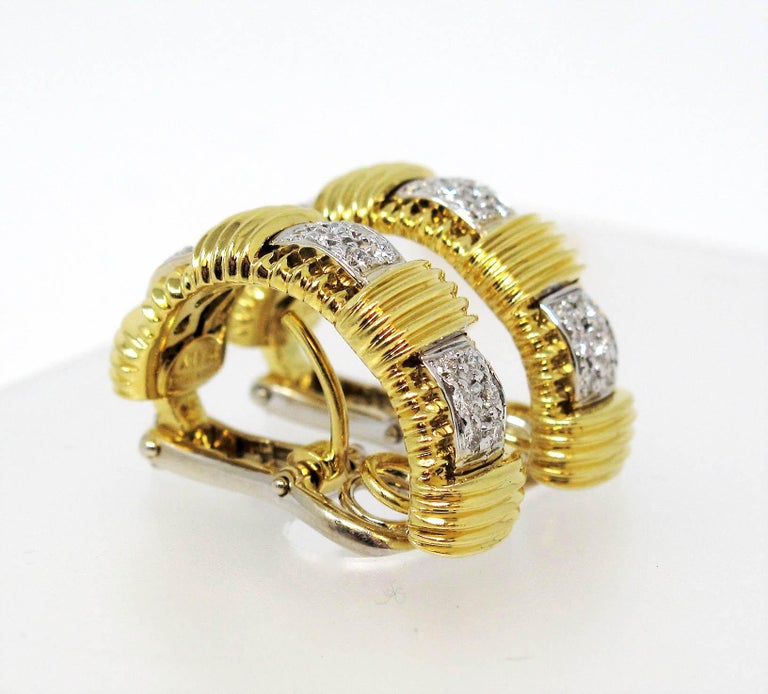 Roberto Coin Appassionata Pave Diamond Half Hoop Earrings 18 Karat Gold