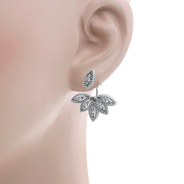 Roberto Coin Barocco 18k White Gold Diamond Petals Drop Earrings For Sale at 1stDibs