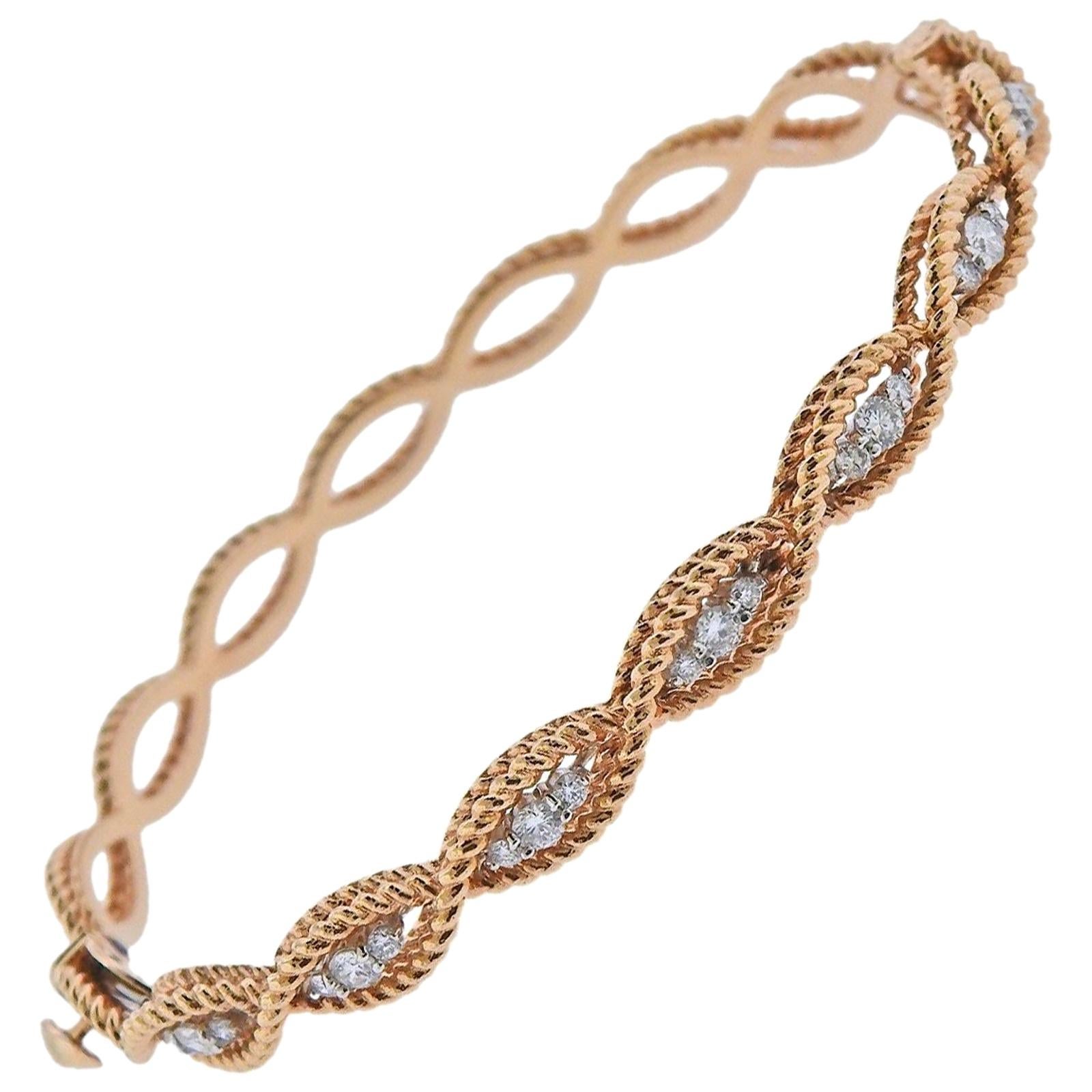 Roberto Coin Barocco Gold Diamond Braided Bangle Bracelet For Sale at ...