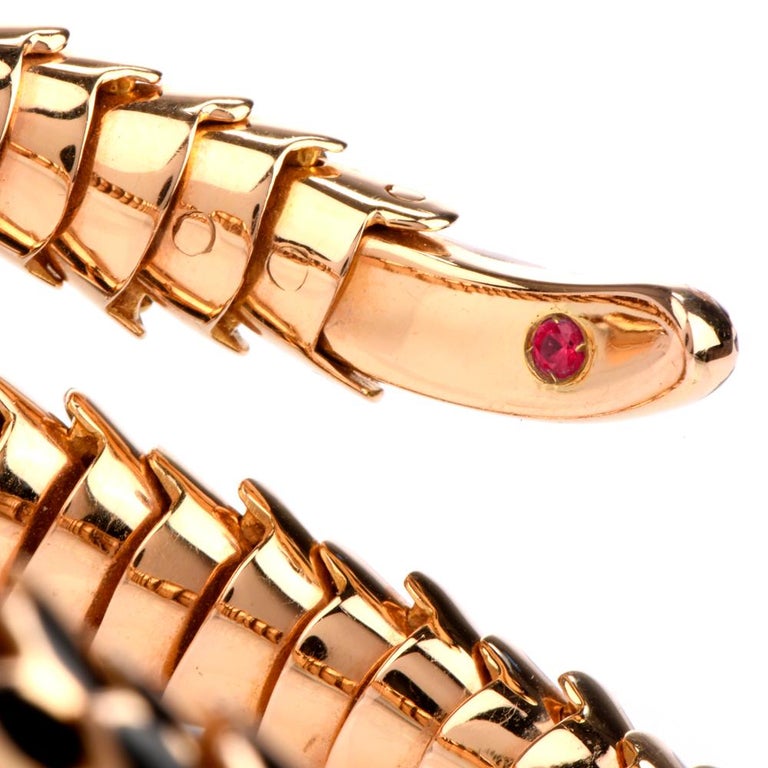 Roberto Coin Black Enamel Diamond 18 Karat Rose Gold Cobra Bangle ...