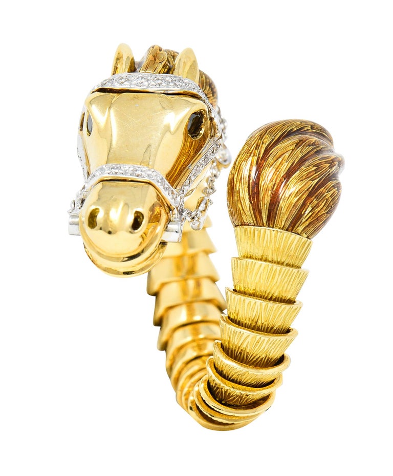 Roberto Coin Contemporary Diamond Enamel 18 Karat Two-Tone Gold Horse ...