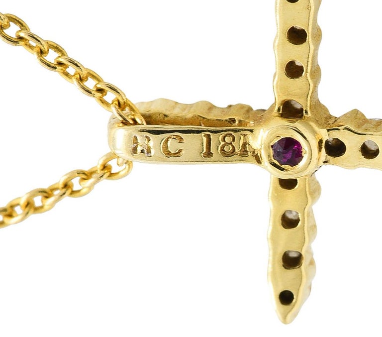 Roberto Coin Diamond 18 Karat Yellow Gold Cross Pendant Necklace at 1stDibs