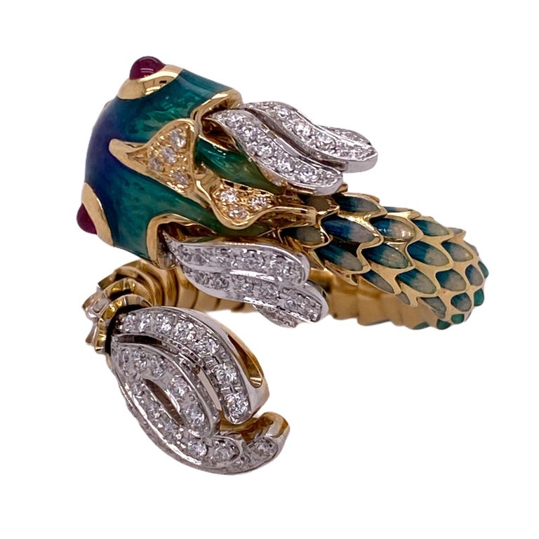 Roberto Coin Diamond Enamel Animalier Nemo 18 Karat Yellow Gold Coil ...