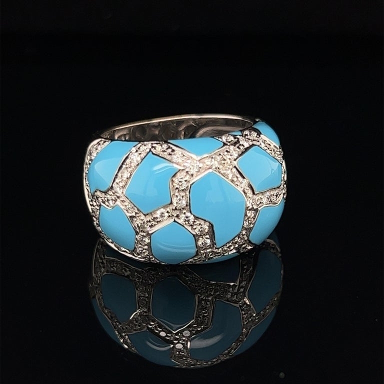 Roberto Coin Diamond Turquoise Mosaic 18k Wide Gold Wide Dome Band Ring ...