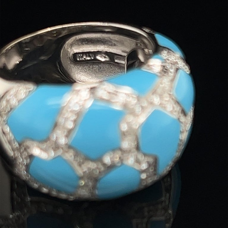 Roberto Coin Diamond Turquoise Mosaic 18k Wide Gold Wide Dome Band Ring ...