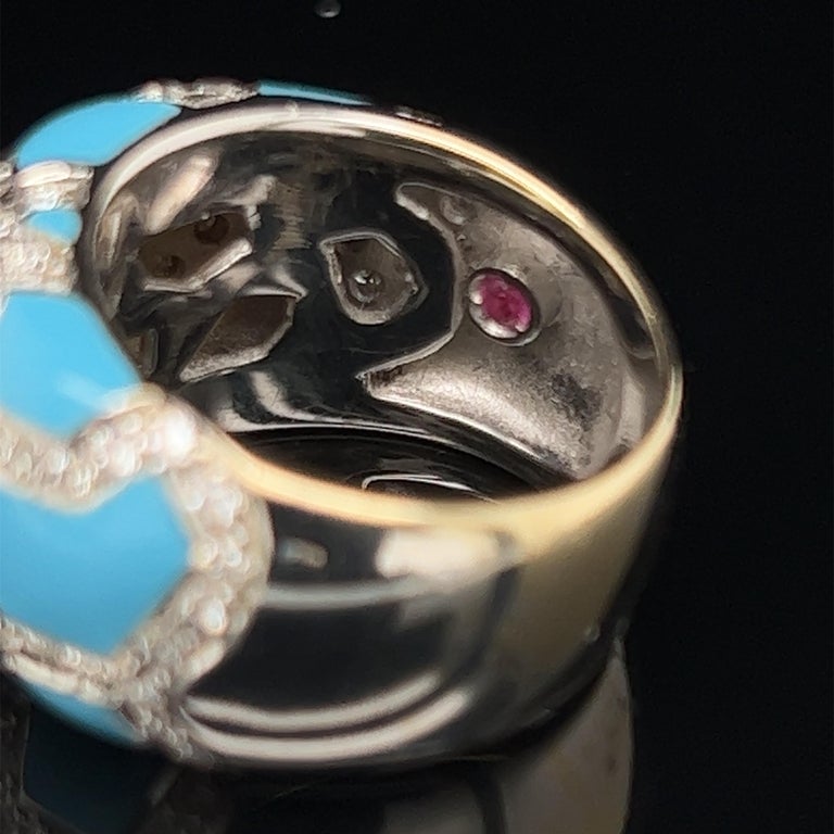 Roberto Coin Diamond Turquoise Mosaic 18k Wide Gold Wide Dome Band Ring ...