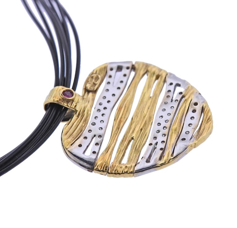 Roberto Coin Elefantino Diamond Gold Heart Pendant Cord Necklace For ...