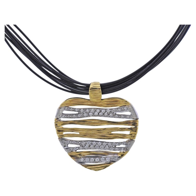 Roberto Coin Elefantino Diamond Gold Heart Pendant Cord Necklace For ...
