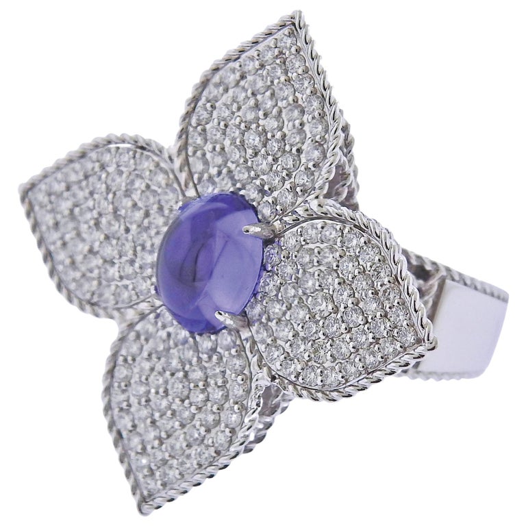 Roberto Coin Gold Princess Flower Diamond Tanzanite Cocktail Ring For ...