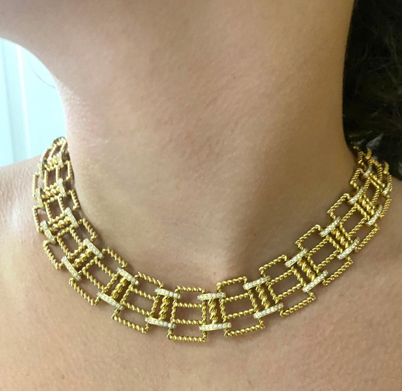 Roberto Coin New Barocco Wide Lattice Diamond Necklace 18K Yellow Gold ...
