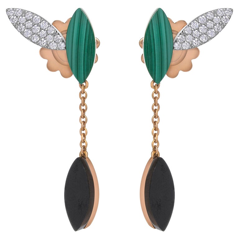 Roberto Coin Petals 18k Rose and White Gold Diamond and Jade Earrings ...