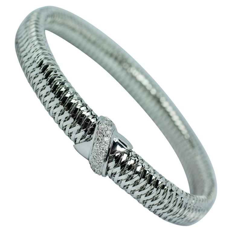 Roberto Coin Primavera Diamond And 18k White Gold Woven Bracelet Msrp