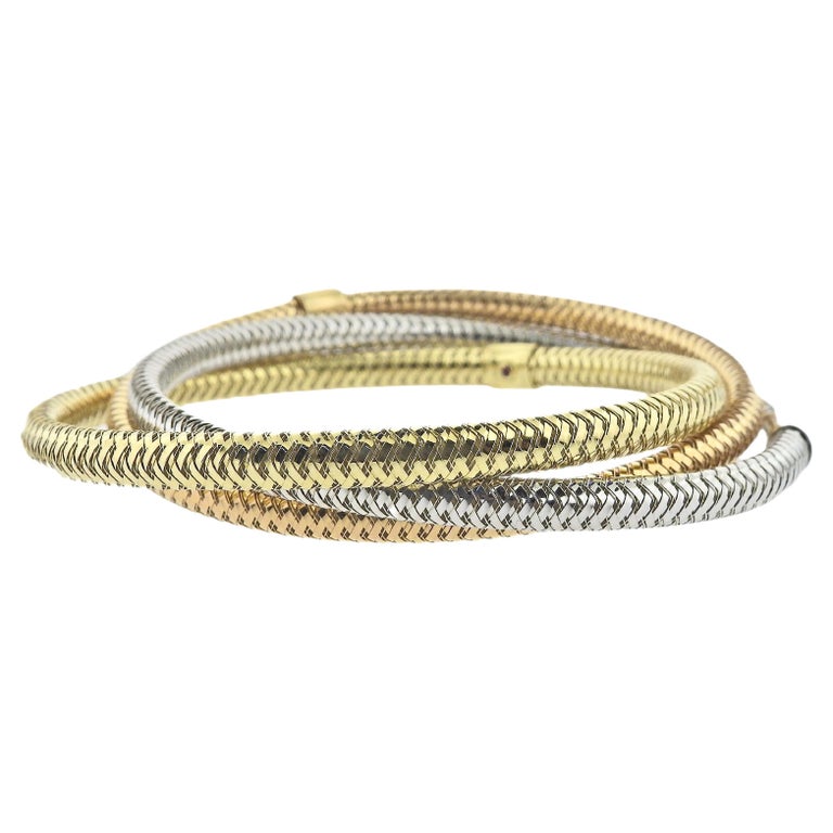 Roberto Coin Primavera Tri Gold Mesh Bangle Bracelet For Sale at 1stDibs