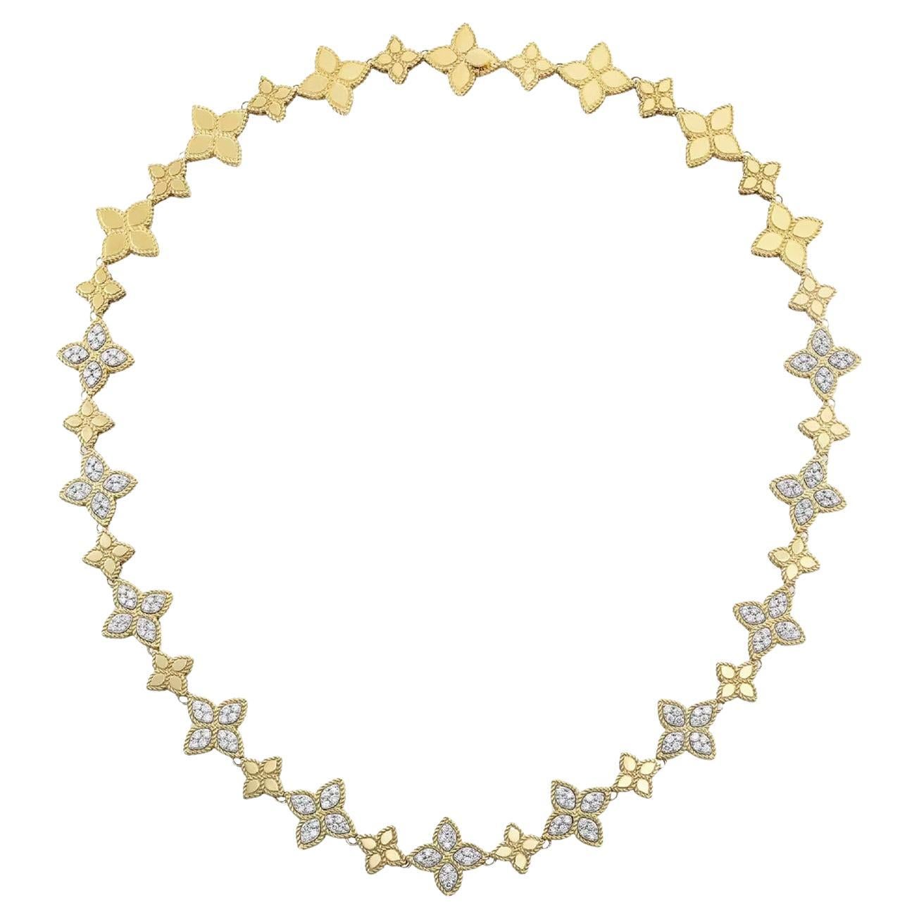 Roberto Coin Princess Flower 18ct Yellow Gold and Diamond Necklace For Sale at 1stDibs