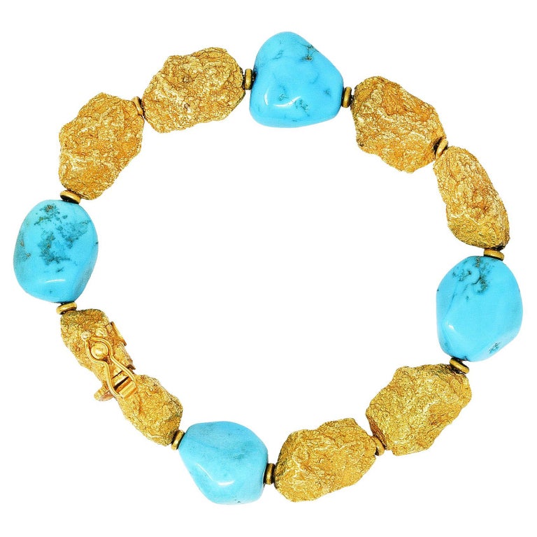 Roberto Coin Turquoise 18 Karat Gold Italian Nugget Bead Bracelet at ...