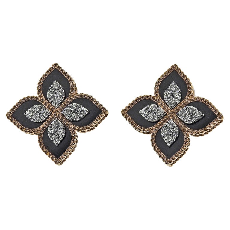 Roberto Coin Venetian Princess Black Jade Gold Diamond Earrings For ...