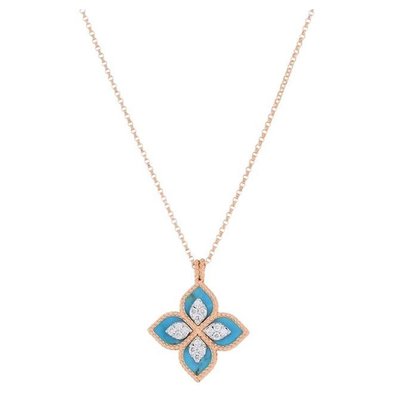 Roberto Coin Venetian Princess Flower Turquoise Diamond Necklace ...