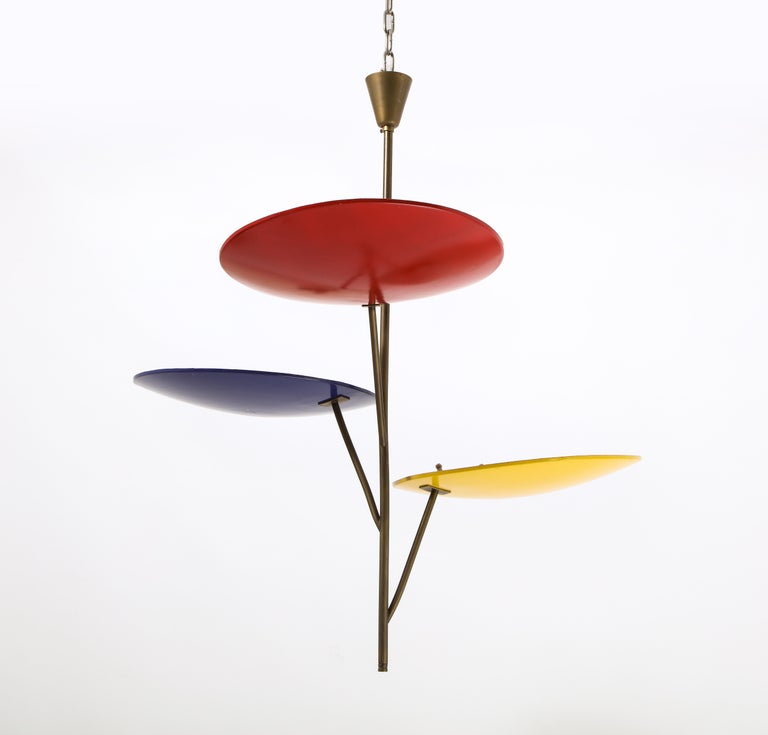 Tri Color Sculptural Pendant Chandelier, Italy, 1960's For Sale at 1stDibs