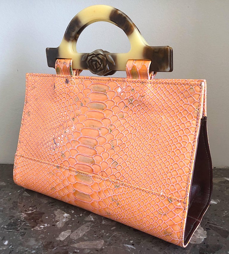 Roberto Vascon 1990s Pink Snakeskin Python One Of A Kind Satchel ...