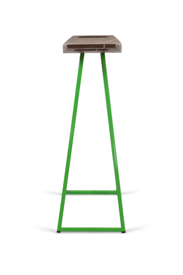 Roberts Counter Stool with Wood Inlay Walnut Green For Sale at 1stDibs