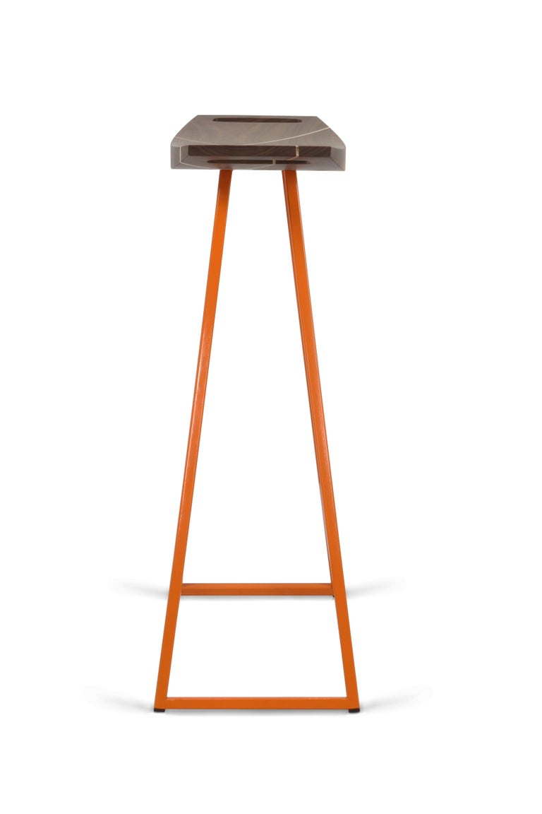 Roberts Counter Stool with Wood Inlay Walnut Orange For Sale at 1stDibs