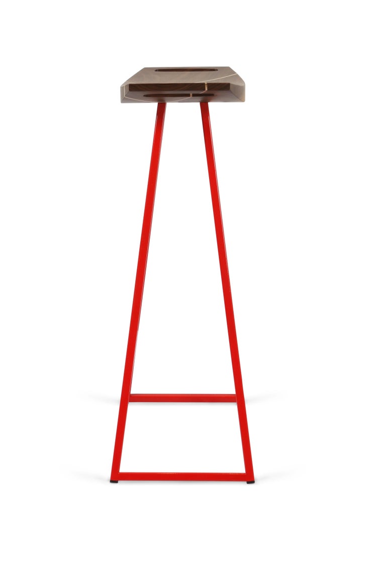 Roberts Counter Stool with Wood Inlay Walnut Red For Sale at 1stDibs