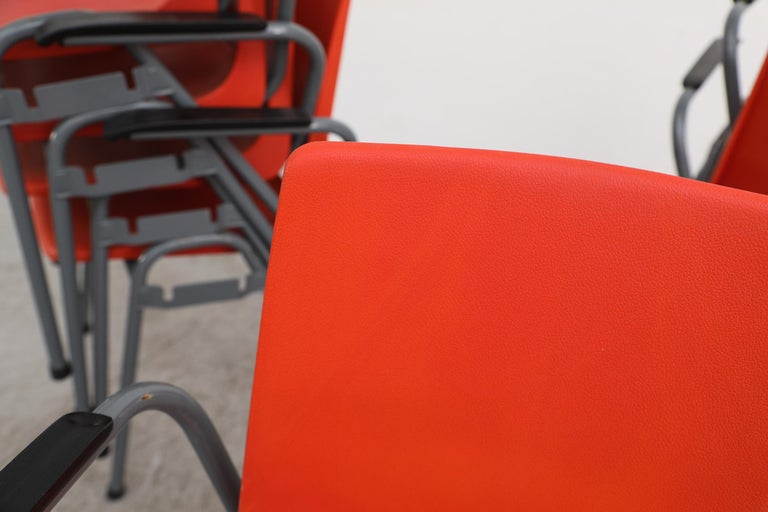 Robin Day Inspired Red Plastic Stacking Arm Chairs For Sale at 1stDibs
