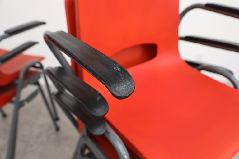 Robin Day Inspired Red Plastic Stacking Arm Chairs For Sale at 1stDibs