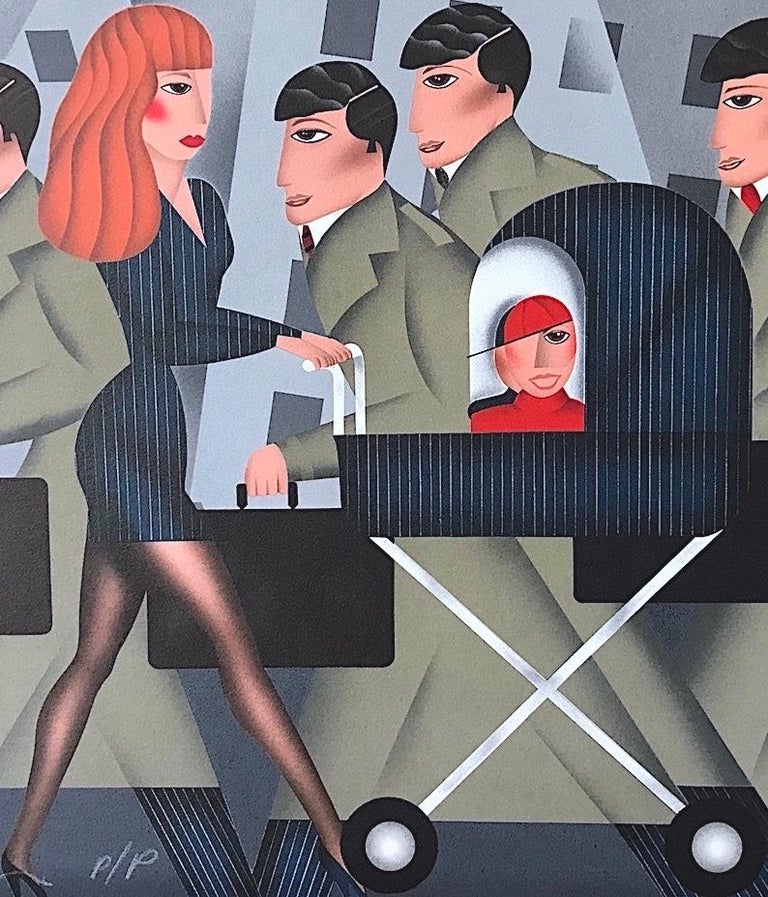 Robin Morris - WORKING MOM Signed Lithograph Businesswoman Pushing Baby ...