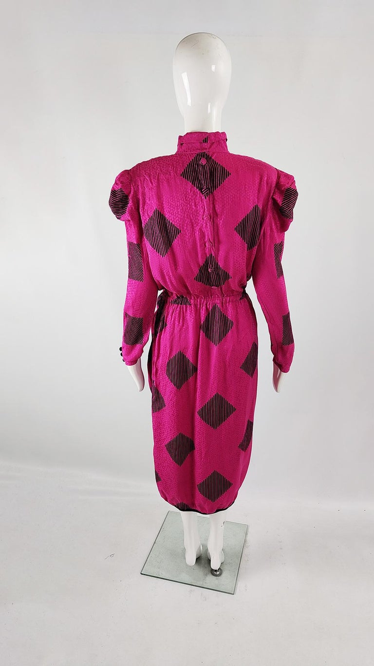 Robina Paris 80s Vintage Fuchsia Silk Architectural Sleeve Evening ...