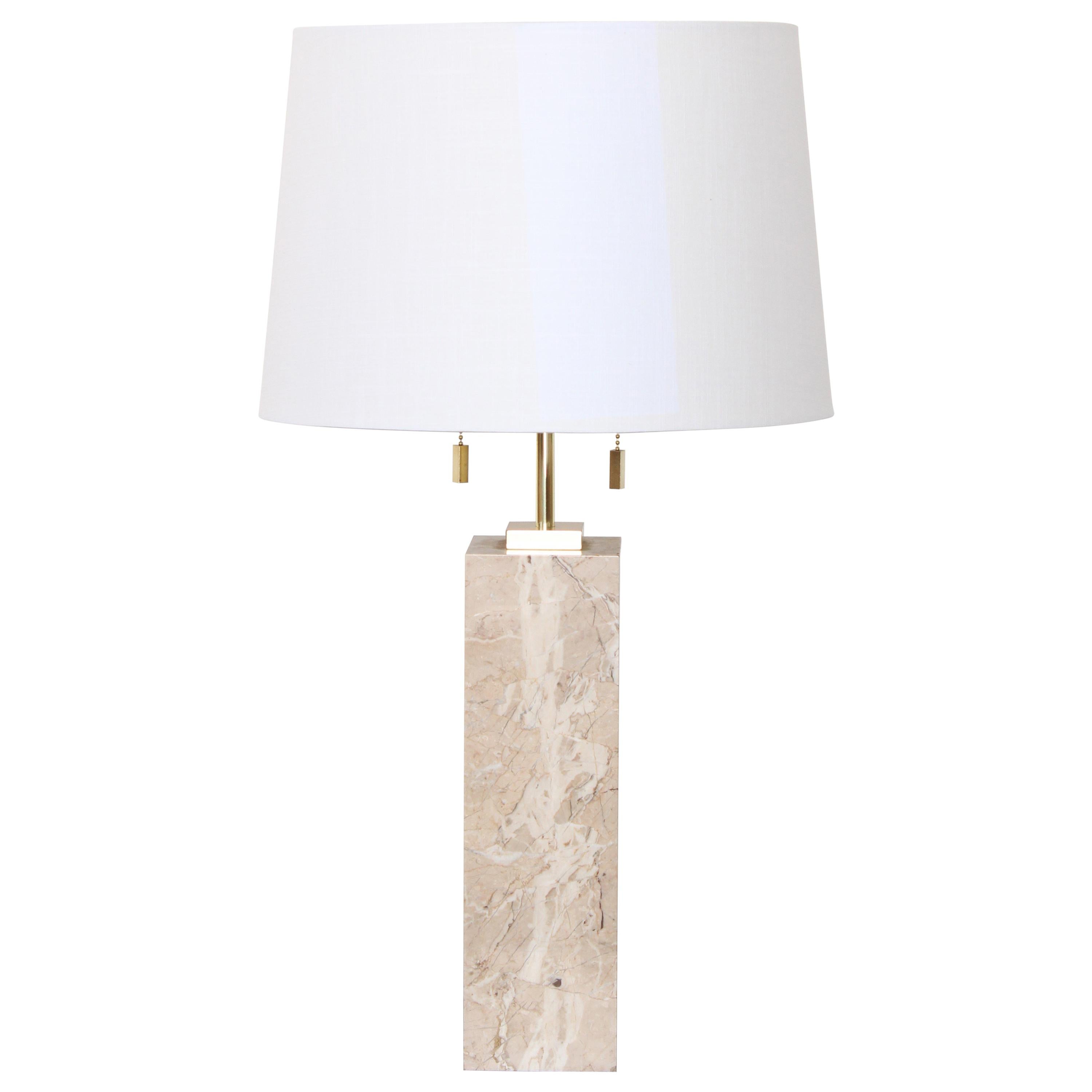 Pair of Square Column Marble Table Lamps by Robsjohn-Gibbings at 1stDibs