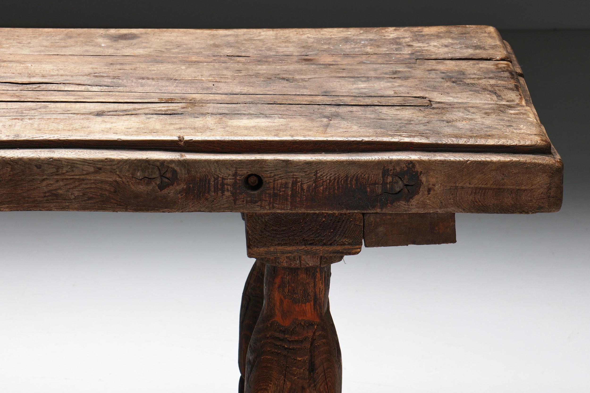 Robust Primitive Dining or Console Table, 19th Century For Sale at 1stDibs