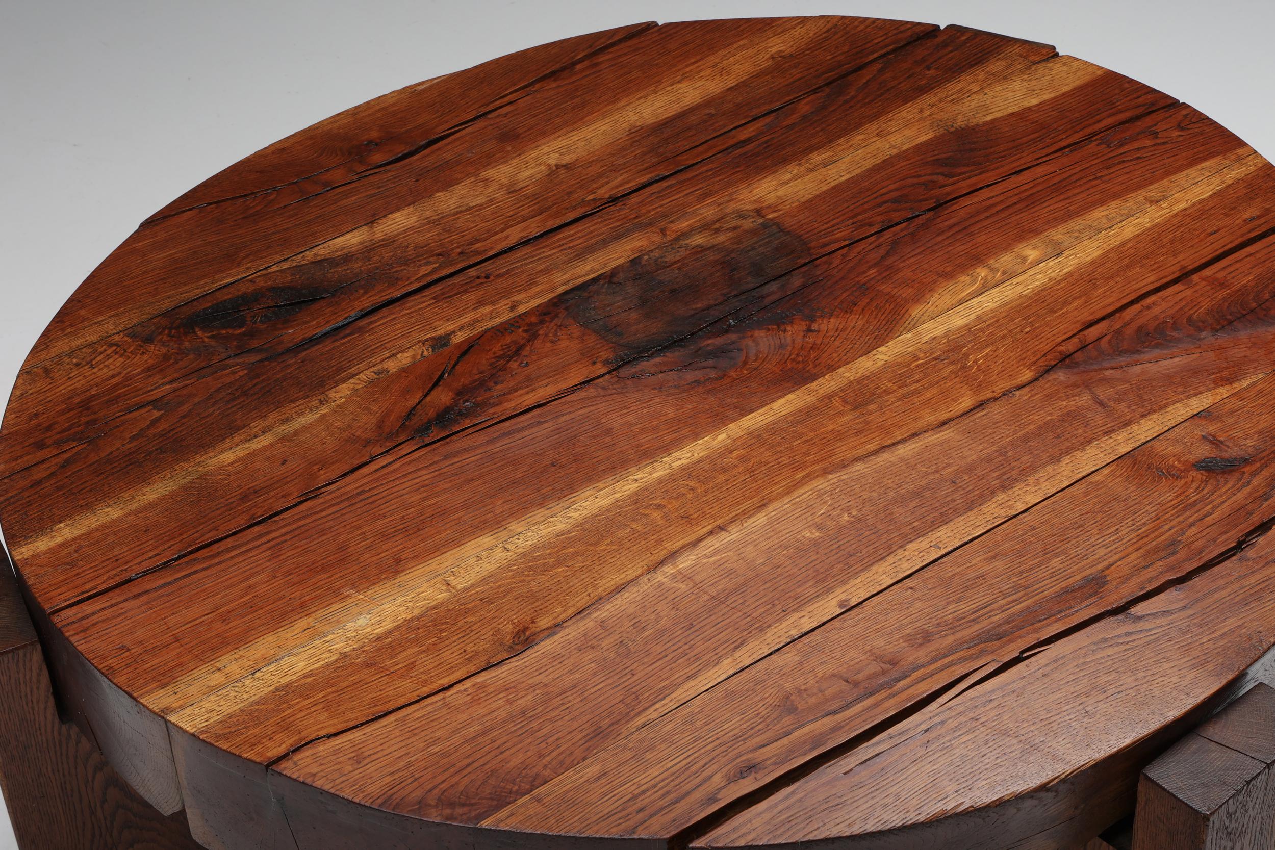 Robust Round Coffee Table with Plugs, France, 1950s For Sale at 1stDibs