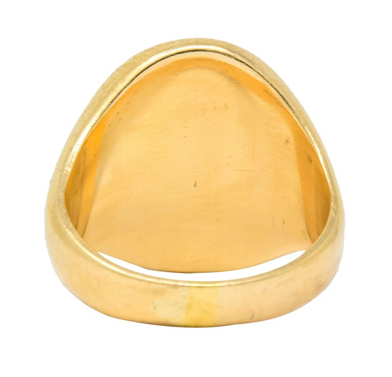 Robust Victorian 14 Karat Gold Crane Heraldry Unisex Signet Ring at 1stDibs