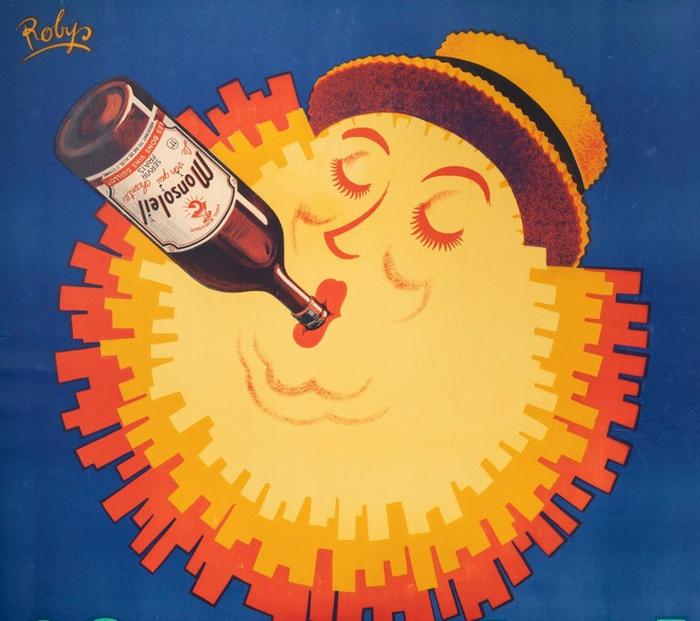 Robys, Original Vintage Wine Poster, Monsoleil, Wine, Grape, Hat, Sun, 1940 For Sale at 1stDibs