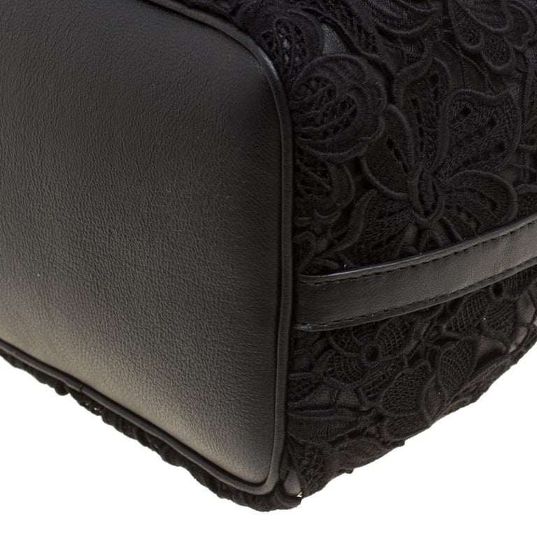 Rochas Black Lace and Leather Mini Duffle Drawstring Bucket Bag For ...